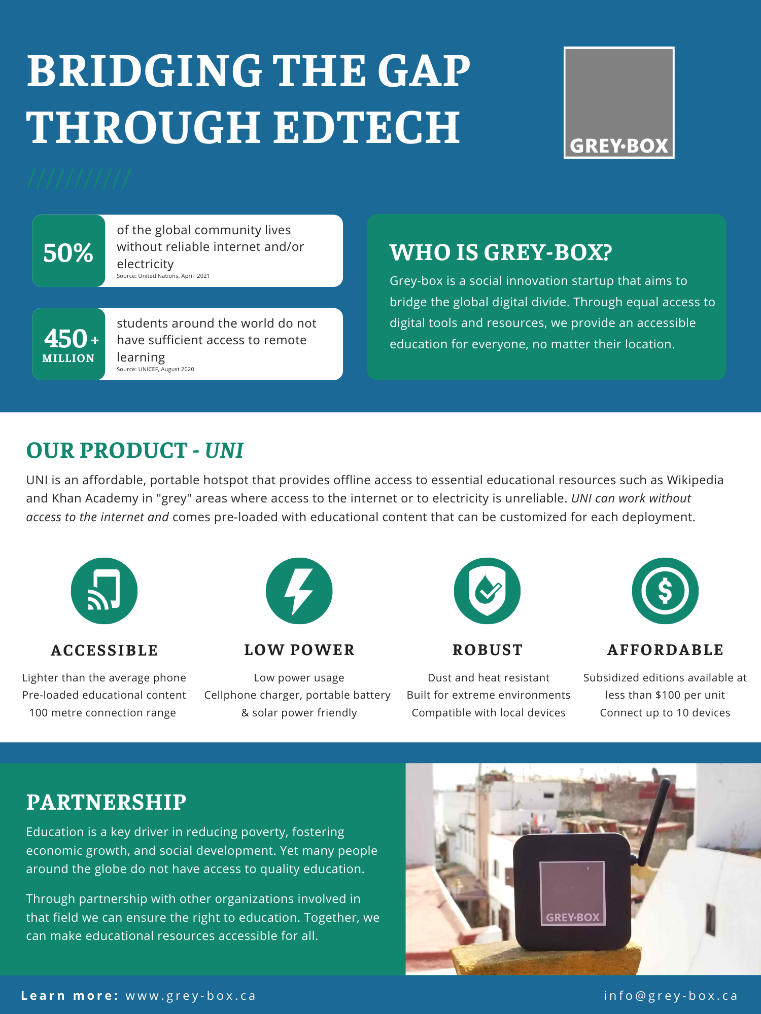 Combler le fossé numérique mondial avec UNI | grey-box.ca